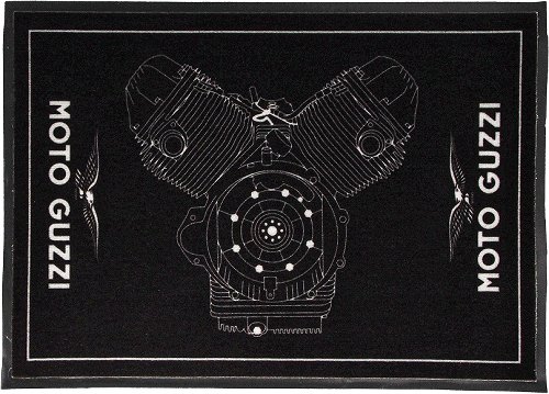 Moto Guzzi doormat "Engine block & logo", black/white, 50 x 70 cm